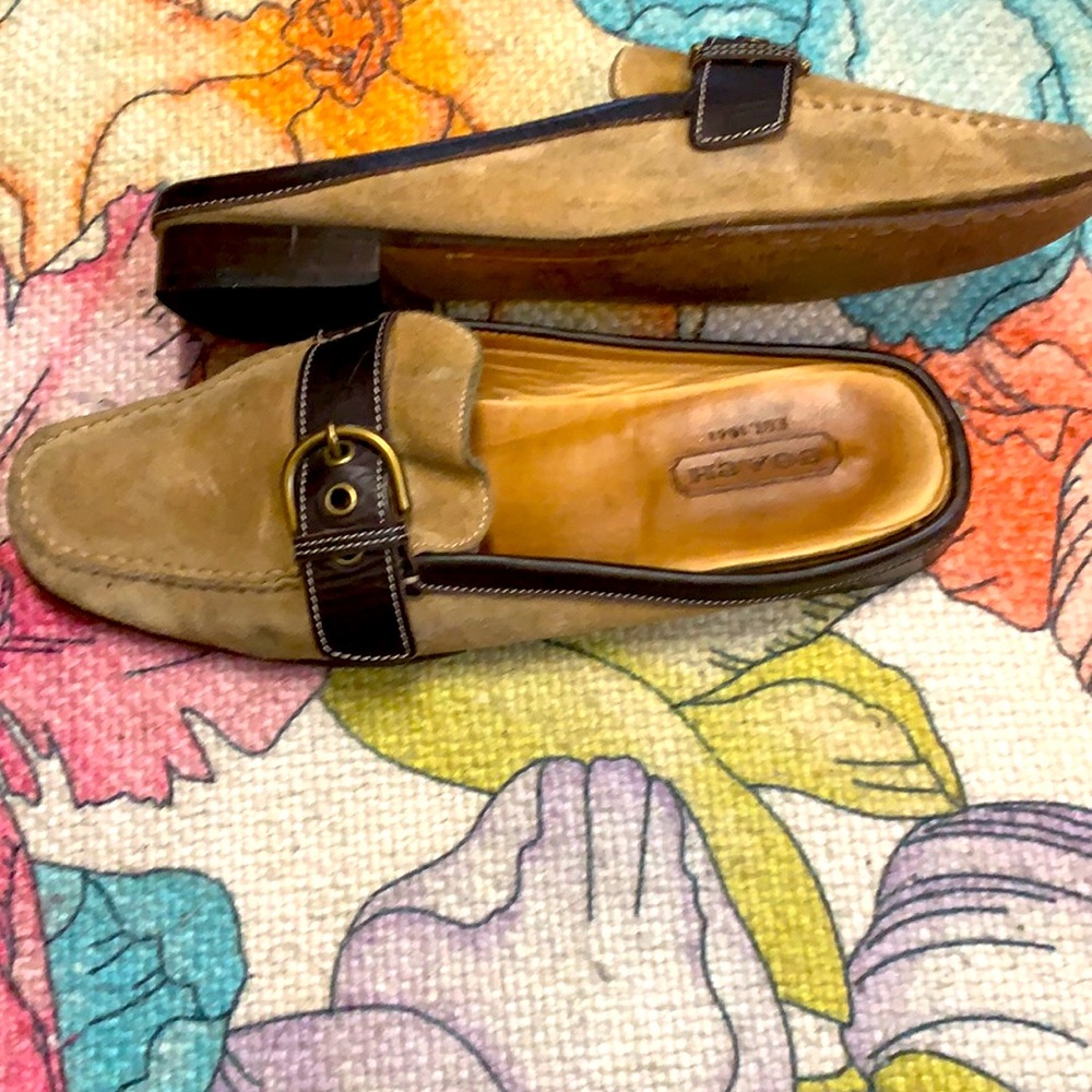 Coach Mules Tan Suede & Brown Leather Size 8 1/2 - Gem